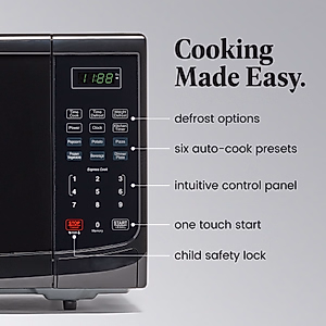 Farberware Countertop Microwave 900 Watts, 0.9 Cu. Ft. - Microwave Oven With LED Lighting and Child Lock - Perfect for Apartments and Dorms - Easy Clean Grey Interior, Retro Black