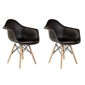 +gardenlife | Eames Nordic Chair Mid Century Design Dining Plastic Armchair | Set of 2 | Black