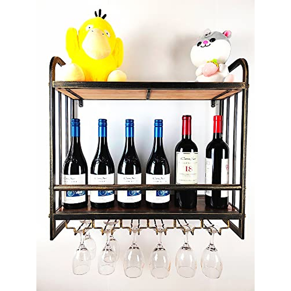 GXIONGMY (2 Tier - 23.6in) Industrial Wine Rack Wall Mounted, Easy to Install, Hanging Wine Rack, 100% Pine Solid Wood, Galvanized Steel