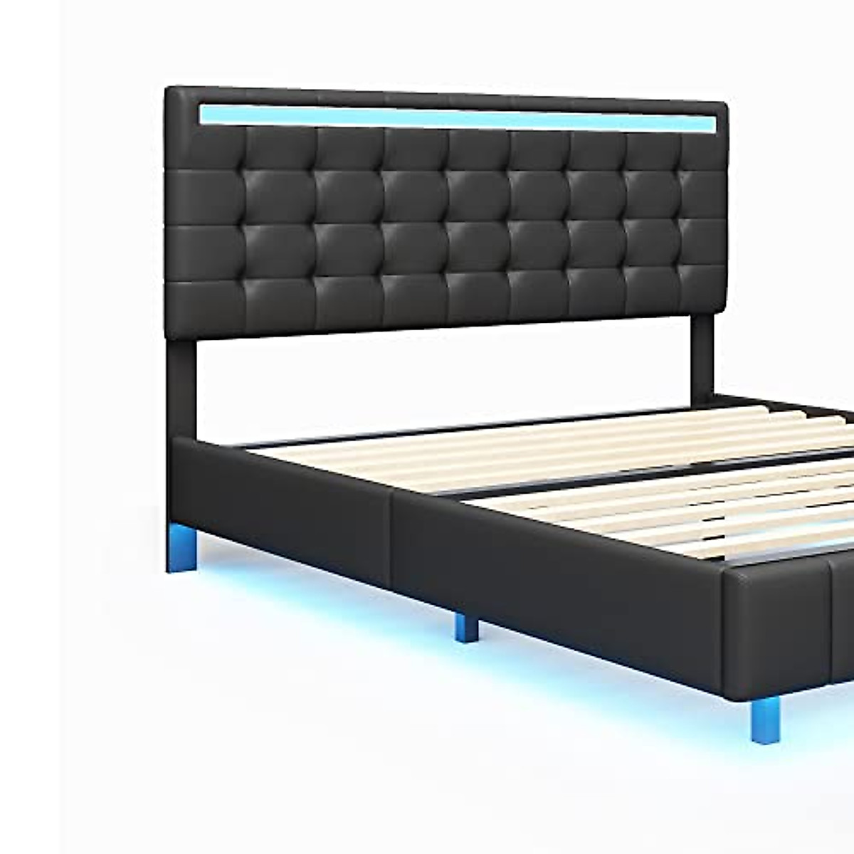 Queen Size Floating Bed Frame with LED Lights and USB Charging, Modern Upholstered Platform LED Bed Frame No Box Spring Needed, Easy Assembly (Black)