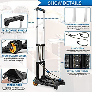 Folding Luggage Cart, TORIBIO Luggage Trucks Aluminum Portable Luggage Trolley with Storage Bag, Utility Dolly Platform Cart for Travel, House Office Moving, Travel, Shopping, Black