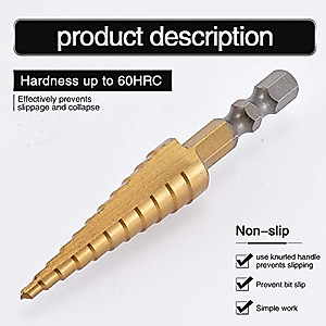 HOHXEN 1/4 Hex Shank Titanium Step Drill Bit High Speed Steel 11 Steps Hex Shank 3-13MM