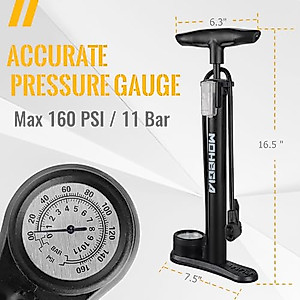 MOHEGIA Bike Floor Pump with Gauge,Air Bicycle Pump Inflator with High Pressure 160 PSI,Fits Schrader and Presta Valve