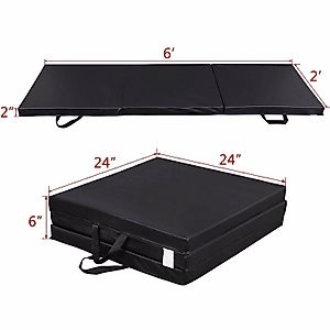 HomGarden 6’ Folding Tri-Fold Exercise Mat, Gymnastics Mat Gym Aerobics Tumbling Mats w/Carrying Handles for Stretching Yoga MMA Acrobatism Core Workouts
