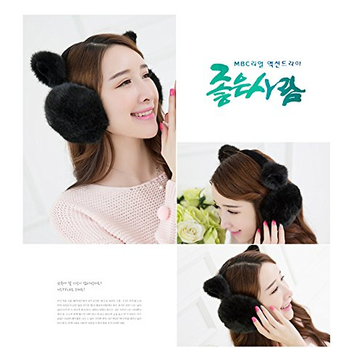 MioCloth Winter Cute Cat Kitten Ear Warmer Earmuffs Faux Fur Plush Ear Cover For Girls Women Black