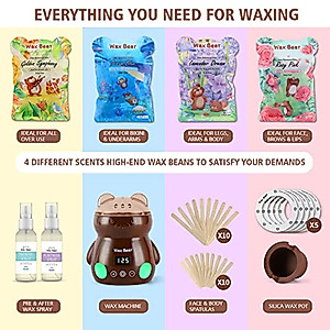 WAX BEAR Self Waxing Kit for Women,Touch Screen Display Wax Machine with 4 bags/17.6oz Hard Wax Beans For Sensitive Skin Hard Wax Kit for Hair Removal