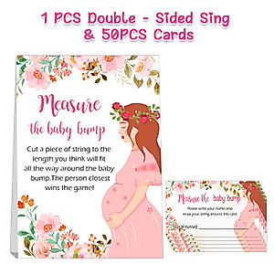 Measure Mommy's Belly Sign, Blush Pink Floral Baby Shower Sign, Measure the Baby Bump How Big is Mommy's Belly, Guessing Game for Gender Reveal Party- Game Set(1 Standing Sign + 50 Guessing Cards)