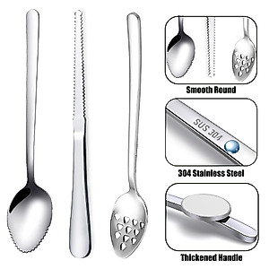 Grapefruit Spoon 6PCS Set,2 Grapefruit Spoons with Serrated Edge Made of Stainless Steel,2 Grapefruit Spoon with Holes.2 Grapefruit Knife Grapefruit Utensil Set pack of 6