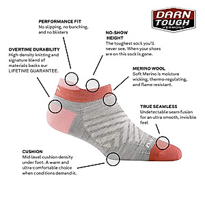 Darn Tough Women's Run No Show Tab Ultra-Lightweight Sock (Style 1043) - Coral, Medium