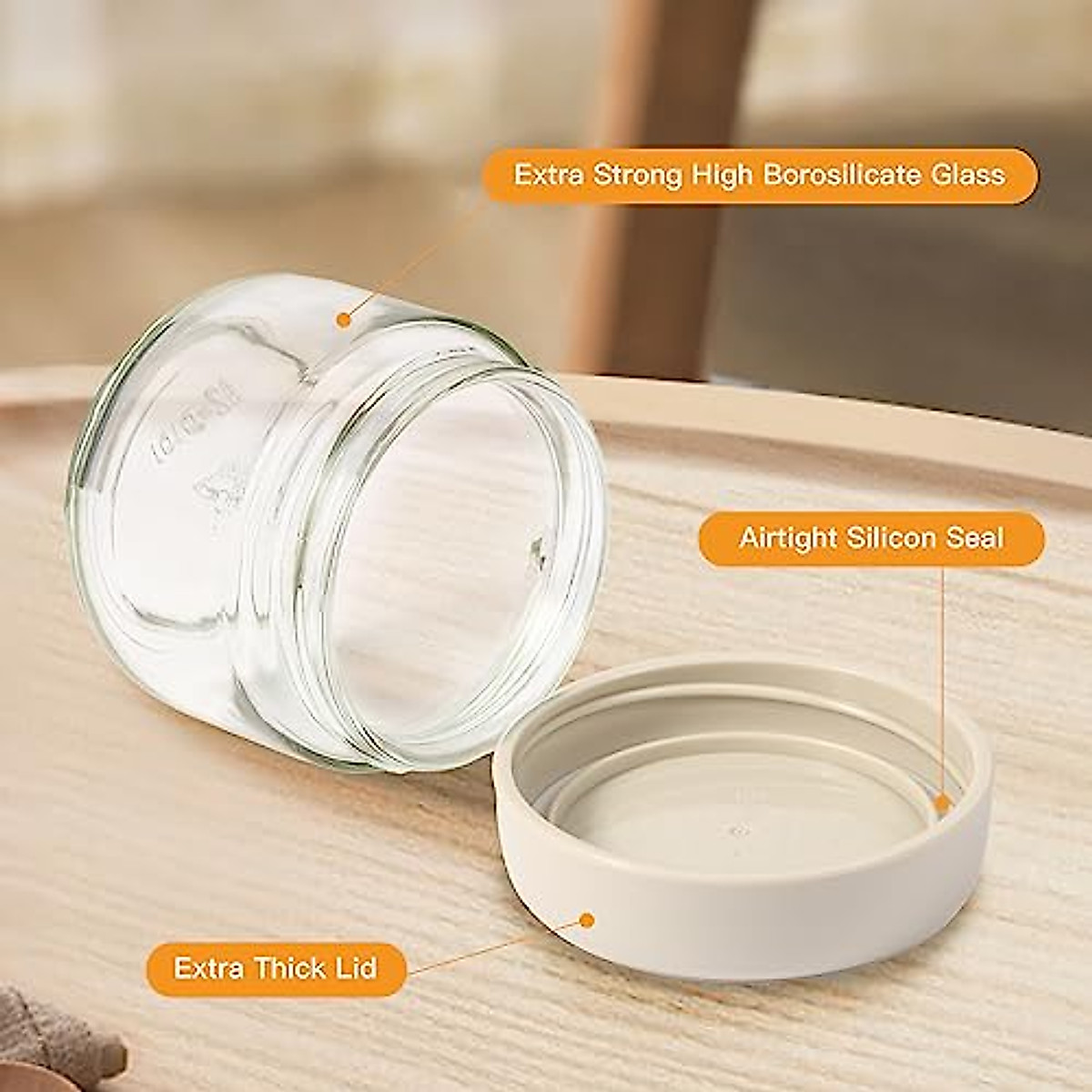 MR.KIANGCI 4 Pack 10oz Glass Jar with Lid,Leak Proof Glass Jars for Overnight Oats,Reusable Small Mason jars Overnight Oats Jars for Fruit, Salad, Dressing, Snacks Cereal,Sauce,Cerea,Sugar,Beans