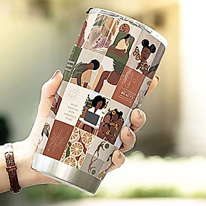 20oz Black Women Tumbler With Lid African American Gifts For Black Women - Self Care For Black Women Positive Affirmations For Black Women Black Girl Magic Stainless Steel Insulated Travel Coffee Cups