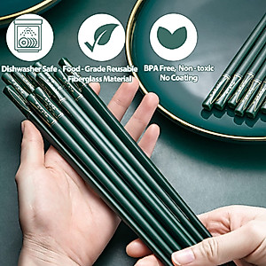 10 Pairs Fiberglass Chopsticks-Reusable Chopsticks Dishwasher Safe, 9.57 inch/24.3cm Non-Slip Family/ Hotel/ Restaurant Chinese Chop Sticks, Korean/Japanese ChopStick, Dark Green