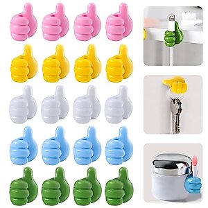 Thumb Hooks Silicone, 20 Pcs Self Adhesive Thumb Hook Wall Hangers for Cable Clip Key Hat Makeup Brush Holder