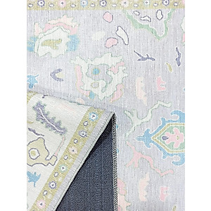 Modern Oushak Rug, Vintage Turkish Lavender Oriental Antique Inspired Washable Area Rugs, Luxury Living & Dining Room Lounge Bedroom Nursery 7'5 x 9'9