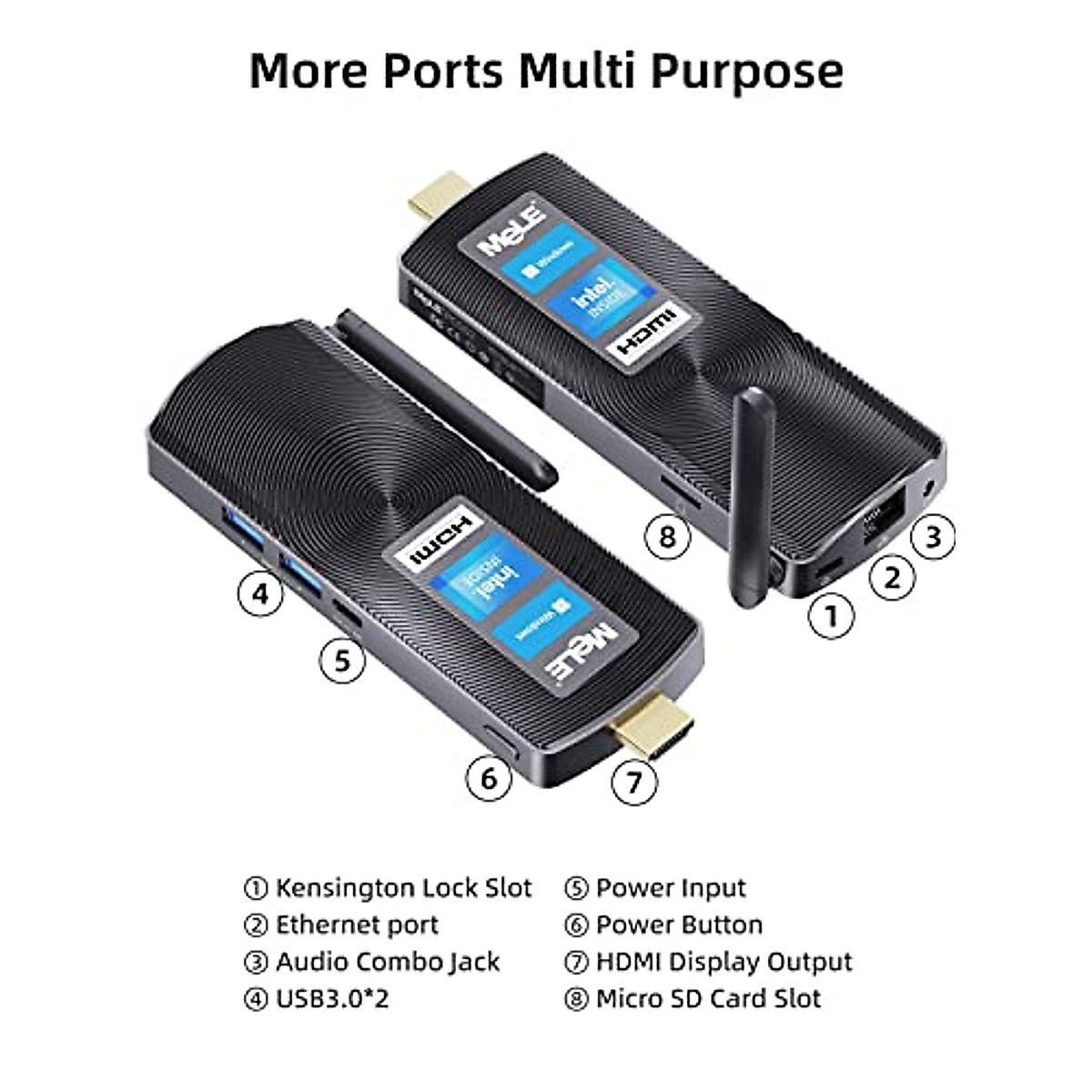 MeLE PCG02 Fanless Mini PC Stick Desktop,J4125 8GB 256GB Windows 11 Pro 4K HDMI Portable Small Computer, Support Win10 pro PXE Unlocked Bios Gigabit Ethernet, Work on Media Industry IoT Office