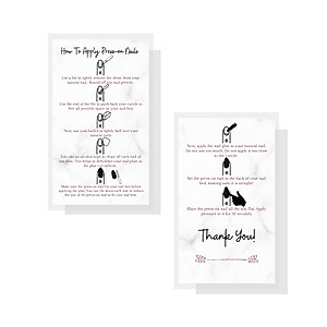 Press-On Nail Application Instructions Cards | 50 Pack | 2x3.5" inch Business Card Size | DIY Press-On Nail Kit | Marble with Rosey Gold Design