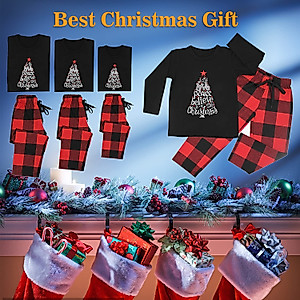 Onancehim Matching Christmas Pajamas for Family, Funny Holiday Cute Let It Snow Print Tops and Plaid Pants Xmas Sleepwear Pjs Set (Women, L, Black)