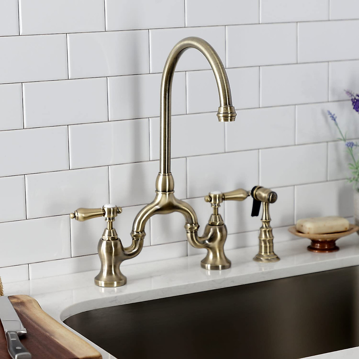 Kingston Brass KS7797BALBS Heirloom Bridge Kitchen Faucet, Brushed Brass