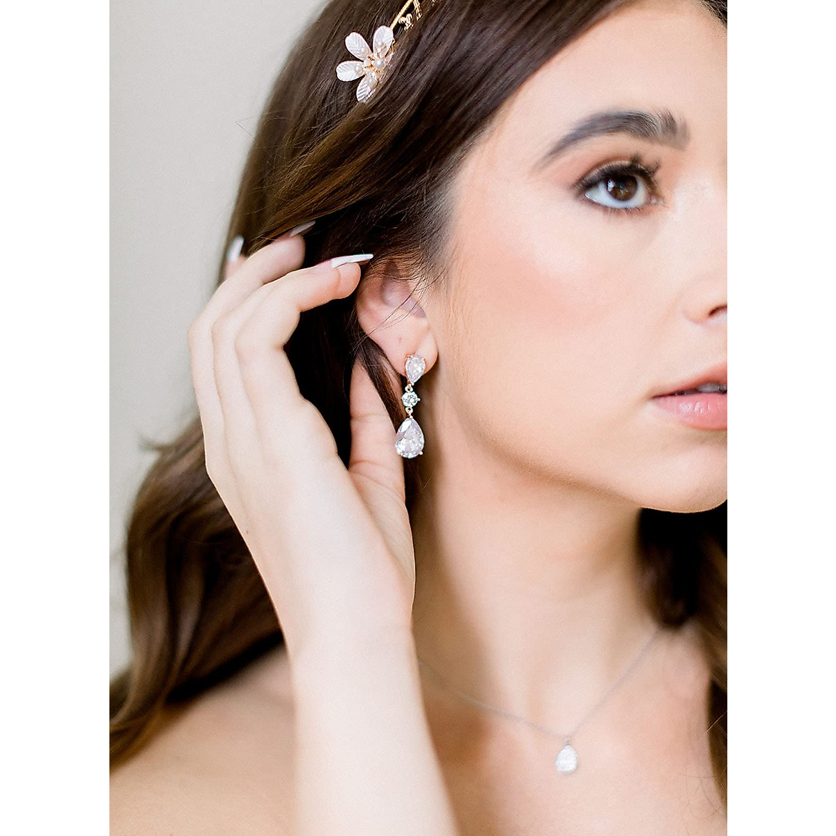 SWEETV Teardrop Wedding Earrings for Brides Birdesmaids, Crystal Cubic Zirconia Bridal Drop Earrings for Wedding Women Prom, Silver