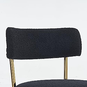 Dolonm Kitchen Dining Chairs Set of 2, Teddy Fabric Upholstered, Bouclé and Sherpa Chair, Curved Back Kitchen Chair, Metal Frame Side Table Chair, Black with Gold Legs (Set of 2)