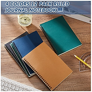 12 Pack Hardcover Spiral Notebook College Ruled A5 Spiral Journal Notebook Lined Notebooks Journals for Office School Supplies, 100 Pages/ 50 Sheets, 8.3 x 5.5 Inches