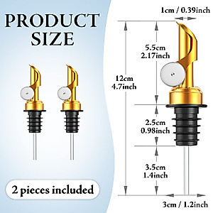 GIXSEGIE 2 Pack Weighted Stainless Steel Pourers, Auto Flip Oil Dispenser Spouts, Balsamic Vinegar Pour Spouts, Olive Oil Spouts, Liquor Bottle Pourers - Gold