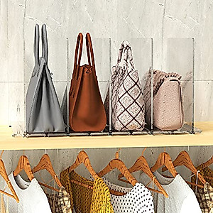 Noleja Purse Organizer for Closet, Clear Shelf Dividers,Adjustable Acrylic Shelf Divider for Clothes Purses Handbag Closet Organizer, Adjustable for Bedroom,Acrylic Bookshelf