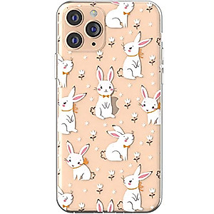 Toik Slim TPU Case for Apple iPhone 11 Pro Xs Max Xr 10 X 8 Plus 7 6s 5s SE Flexible White Silicone Lightweight Girls Print Cute Flowers Animal Design Cover Bunny Protective Gift Women Clear