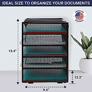 Desk Organizer Tray - Letter Tray in Black Metal Mesh for Organizing Files, Papers, Bills, Folders, Letters, Binders, and More. Desktop Paper Tray Rack for Home, Office, or School (5 Tier)
