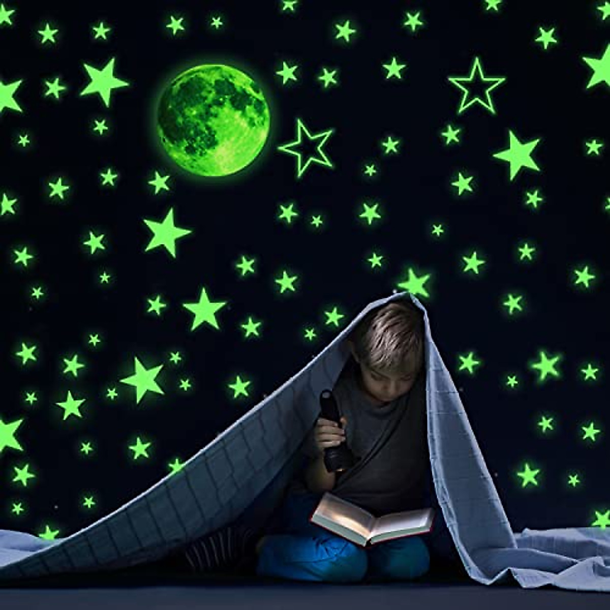 Glow Stars and Full Moon Wall Stickers for Starry Sky,Glowing Star Beautiful Wall Decals for Any Room,Beautiful Wall Decals for Kids Gift,Glow in The Dark Stars Light Your Ceiling