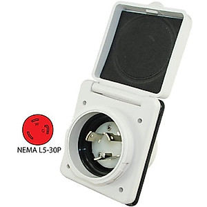Conntek 80425 30 Amp 125 Volt Marine Shore/RV Power Cord Inlet with 4-Way Right Angle Rear Safety Enclosure
