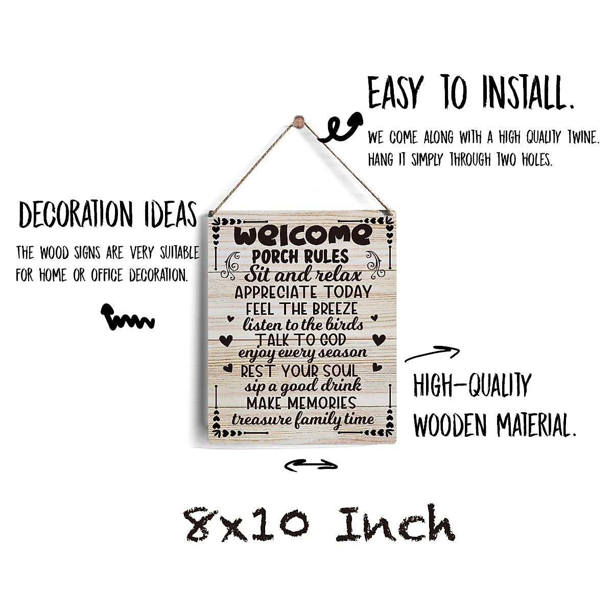 Porch Rules Sign Gifts, Rustic Sit and Relax Appreciate Today Porch Wooden Signs Wood Plaque Hanging Sign Home Porch Decor 8 x 10 Inches