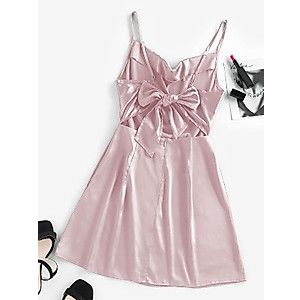 ZAFUL Women's Satin Sleeveless Spaghetti Strap Mini Dress Sexy Slip Cowl Neck Silky Cocktail Party Dresses (L, Light Pink)