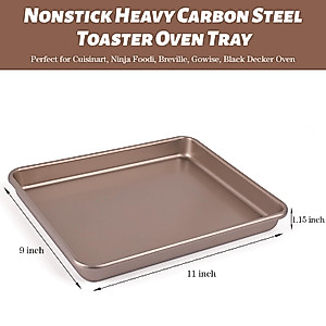 WMKGG 11 x 9 Inch Air Fryer Toaster Oven Tray, Set of 2 Nonstick Heavy Carbon Steel Toaster Baking Pan for Cuisinart, Ninja Foodi, Breville, Gowise, Black Decker