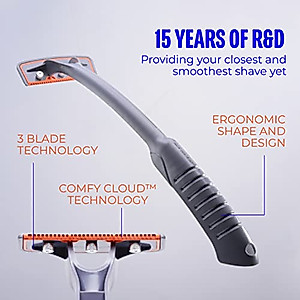 BRO SHAVER, Back Shaver for Men (DIY) Back & Body Hair Trimmer. Shave Wet or Dry. No Expensive Refills - Uses Double Edge Razor Blades. 15 Blades Included. Ergonomic Handle