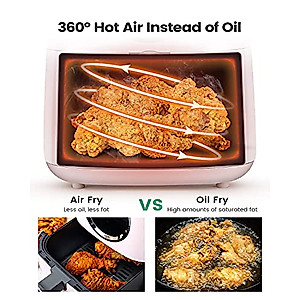 [NEW] KOOC Large Air Fryer, 4.5-Quart Electric Hot Oven Cooker, Free Cheat Sheet for Quick Reference Guide, LED Touch Digital Screen, 8 in 1, Customized Temp/Time, Nonstick Basket, Pink