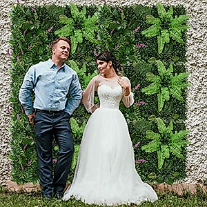 DETTELIN 40x60cm Artificial Grass Panel, Mixing Plant Green Hedge Plant Screen, Faux Hedge Green Plant Background Decorative Wall for Home Wedding Decor