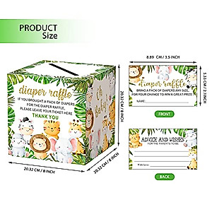 Diaper Raffle Tickets and Advice Cards For Baby Shower - 1 Card Collection Box & 50 Tickets, Jungle Animal Baby Shower Card Box, Party FavorsDecorationsSupplies, Game Kit, 8" Card Box -006BOX