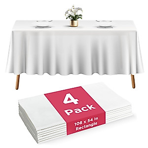 4 White Plastic Tablecloth - 108 X 54 Plastic Table Cloth | Disposable Tablecloths | White Tablecloths | Plastic Table Cover | Tablecloths for BBQ, Party, Fine Dining, Wedding, Outdoor