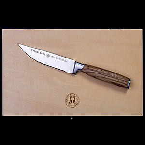 Schmidt Brothers - Zebra Wood 4-Piece Jumbo Steak Knife Set, High-Carbon German Stainless Steel Cutlery in a Wood Gift Box