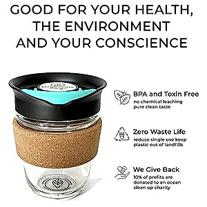 Reusable Glass Cup + Stainless steel Tea Infuser & Twist on Lid - Microwavable Travel Coffee Mug - Cork Sleeve - 18oz Portable Cold Brew maker - Loose Leaf Diffuser + Brewing Tumbler togo