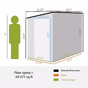 Outsunny 4' x 7.7' Metal Outdoor Storage Shed, Lean to Storage Shed, Garden Tool Storage House with Lockable Door and 2 Air Vents for Backyard, Patio, Lawn, Dark Gray