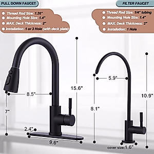 Black Kitchen Faucet and Water Filter Faucet Combo, WOWOW Stainless Steel Kitchen Sink Faucet with Drinking Water Faucet for Reverse Osmosis or Water Filtration System, Matte Black