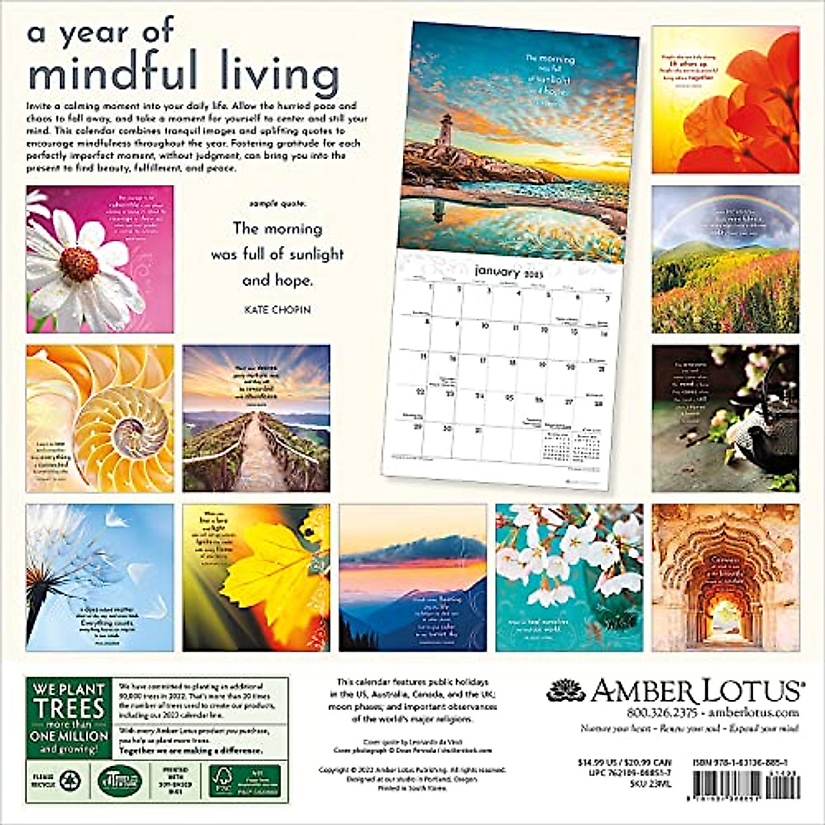 A Year of Mindful Living 2023 Wall Calendar | 12" x 24" Open | Amber Lotus Publishing