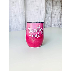 21st Birthday Gifts for Her Unique Glitter Coffee Mug or Stemless Wine Glass Tumbler 0156