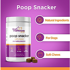 First Impressions Poop Snacker Soft Chews - Best Stool Eating Deterrent for Dogs, Coprophagia Deterrent for Dogs, Probiotics & Breath Freshener - Deterrent for Dogs Eating Poop - 60 ct