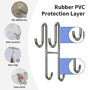 Over Shower Glass Door Hook, 2 Pack Silver 304 Stainless Steel Extended Shower Door Hooks, Bathroom Frameless Drilling-Free Hanger, Double Side Towel Hooks, for Bathing Suits, Robe, Loofah, Shaver