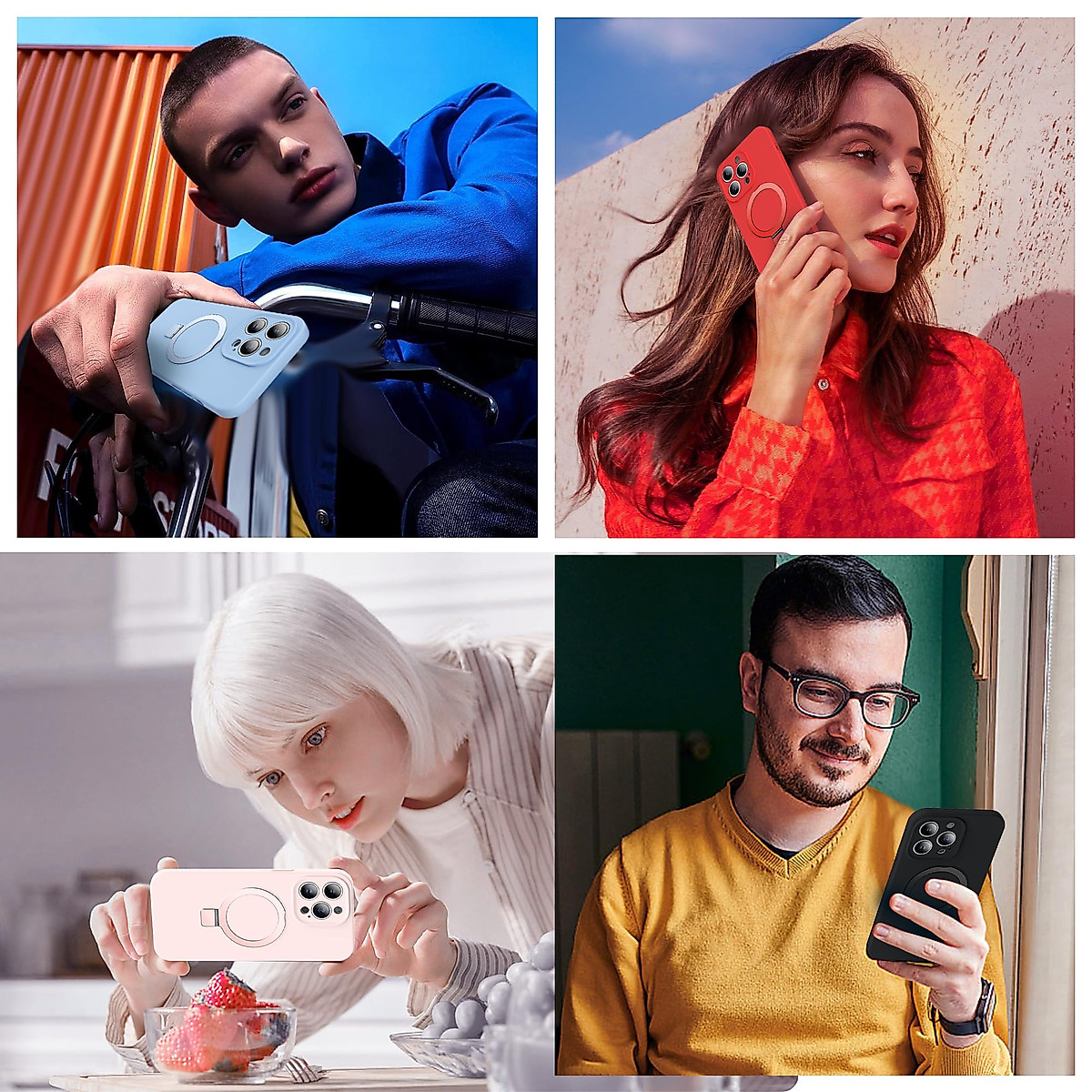 SKYLMW Designed for iPhone 14 Pro Max Case with Magnetic Invisible Stand Compatible with MagSafe Military Drop Tested Shockproof Silicone iPhone 14 Pro Max Phone Cases for Women Men 6.7'' 2022, Red