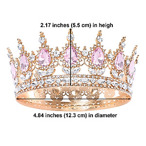Feltent Pink Queen Crown for Women Crystal Tiara for Girl Rhinestone Wedding Headband for Bride Hair Accessories for Costume Birthday Party Prom Gifts