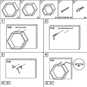Coral Flower Rustic Wall Mounted Hexagonal Floating Shelves – Set of 3 – Large, Medium and Small – Screws and Anchors Included - Farmhouse Shelves for Bedroom, Living Room and More,Torched Grey